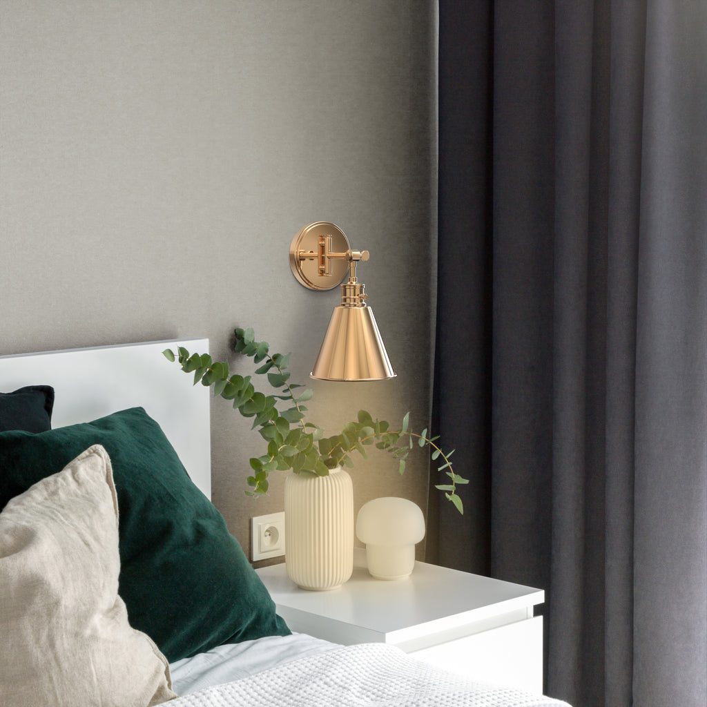 Moti Armed Metal Shade Wall Sconce in Brushed Gold – 2E Design